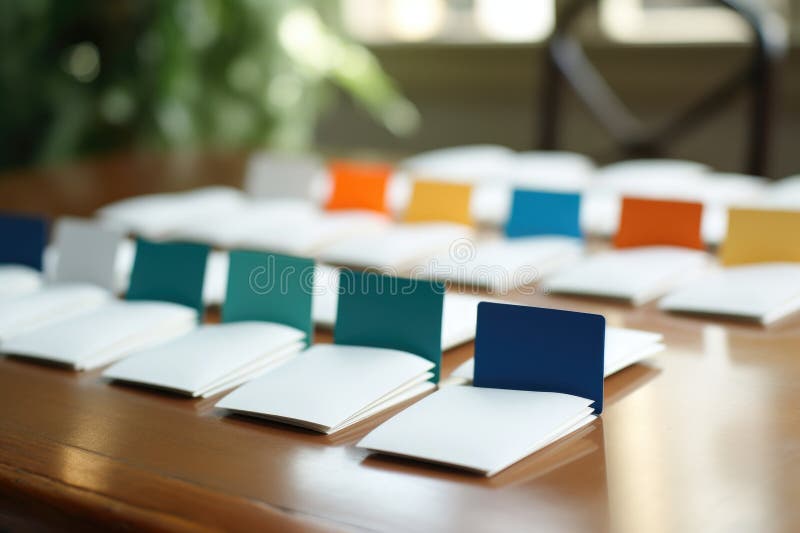 Blank name tags on a table stock illustration. Illustration of blank ...