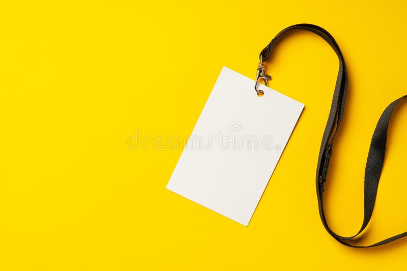 Blank Nametag on a String on Yellow Background Copy Space Stock Image ...