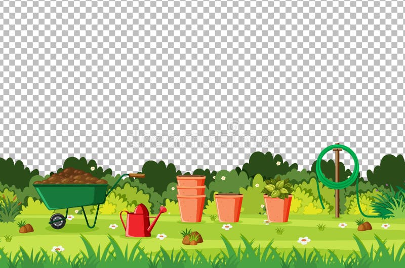 Blank Nature Garden with Garden Tools Scene Landscape on Transparent ...