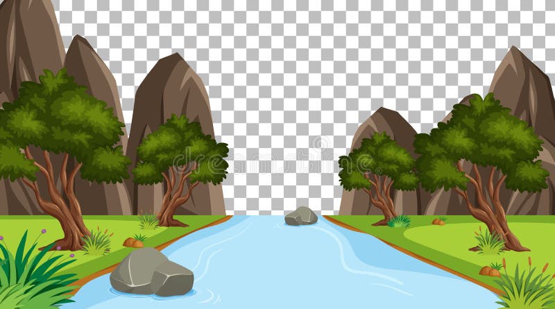 Blank Nature Park Scene with River Landscape on Transparent Background ...