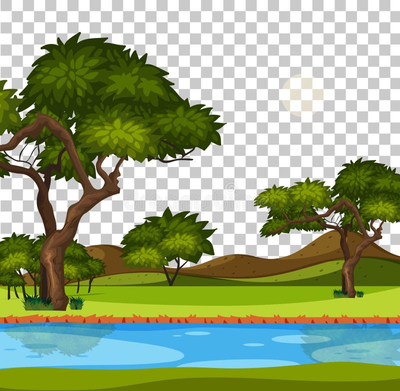 Blank Nature Park Scene with River on Transparent Background Stock ...
