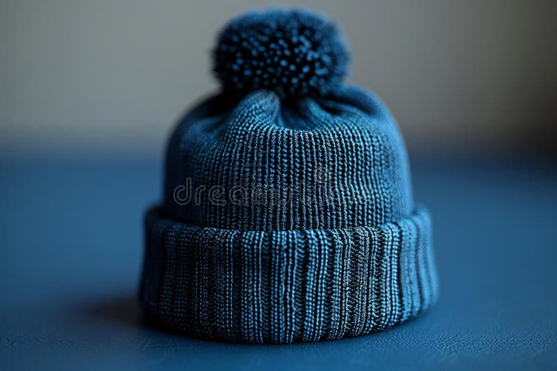 Of a Blank Navy Beanie Mockup, Front View, Against a Solid Dark Blue Background, in High ...
