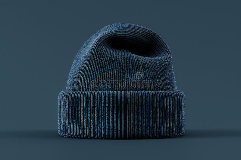 Of a Blank Navy Beanie Mockup, Front View, Against a Solid Dark Blue Background, in High ...