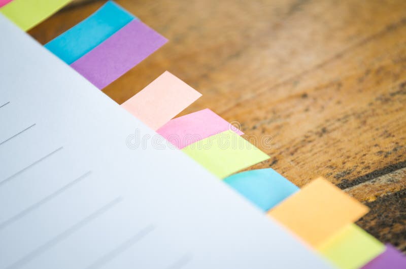 Blank Note Book with Colorfull Post it on Wood Table Stock Photo ...