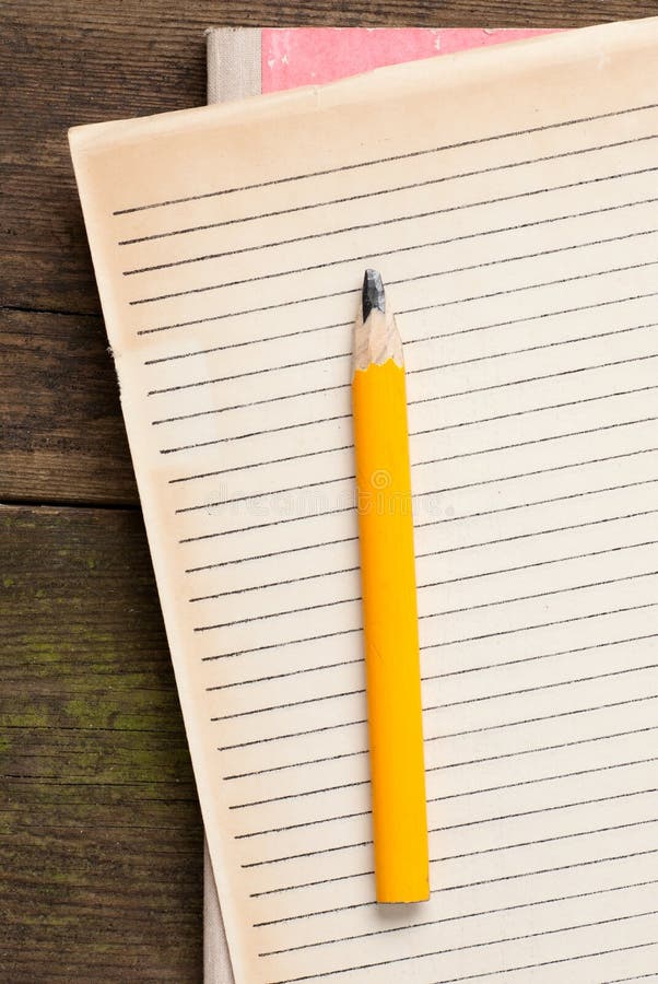 Blank Note Book with Wood Pencil on Wooden Table Stock Photo - Image of ...