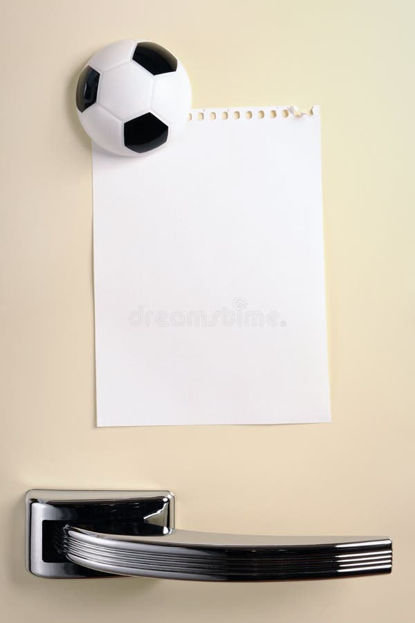 Blank Note with Football Magnet on Fifties Fridge Door Stock Photo ...