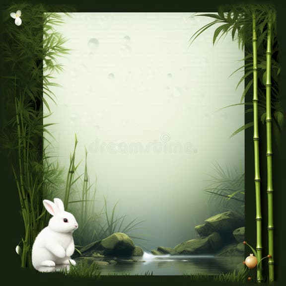 Blank Note Frame, Light Green Theme, Bamboo Forest, Moon, Waterfall ...