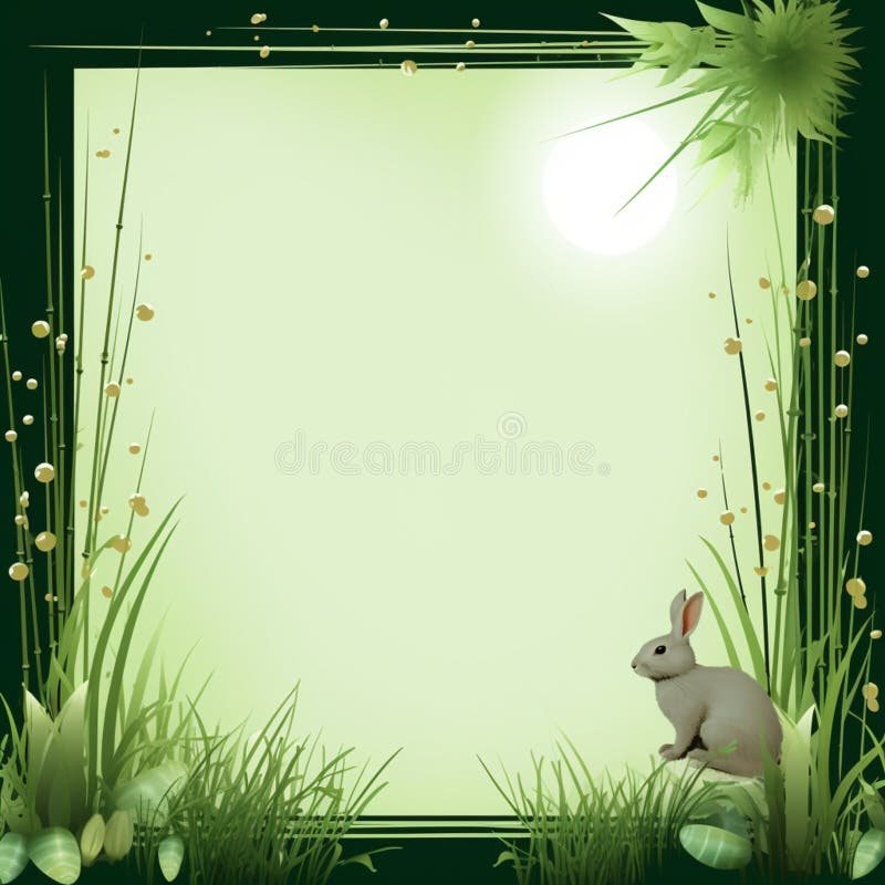 Blank Note Frame, Light Green Theme, Bamboo Forest, Moon, Waterfall ...