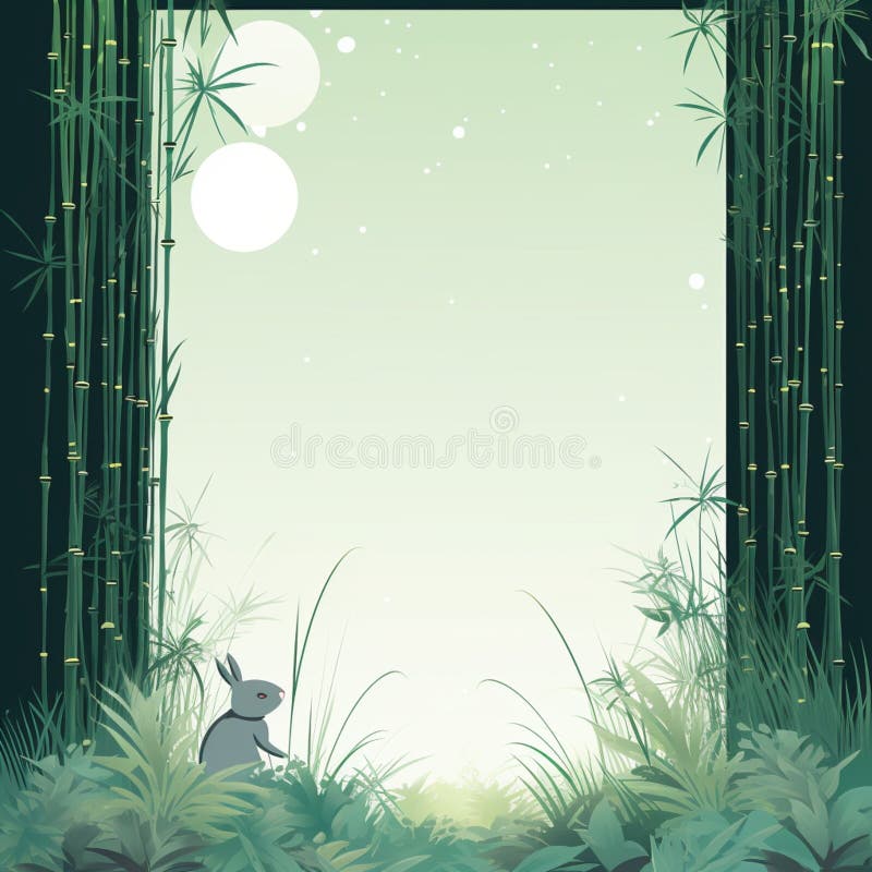 Blank Note Frame, Light Green Theme, Bamboo Forest, Moon, Waterfall ...