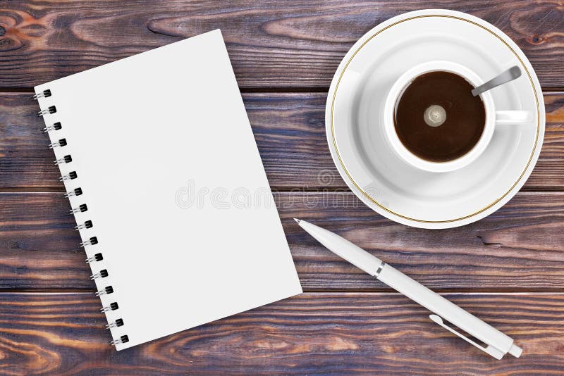 Blank Note Pad with Pen and Cup of Coffee. 3d Rendering Stock ...
