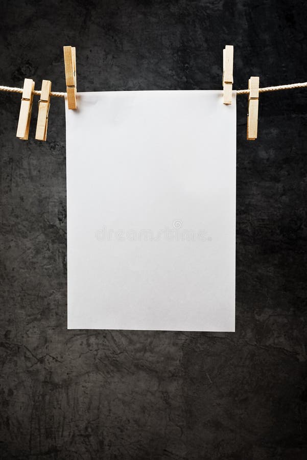 Blank Note Paper Hanging on Rope with Clothes Pins Stock Image - Image ...
