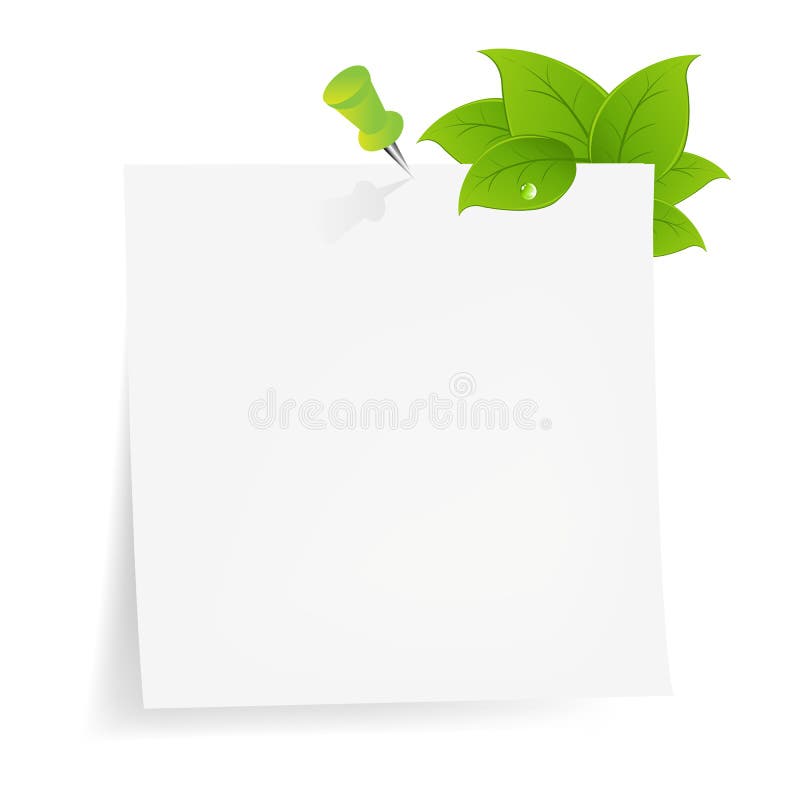 Blank Note Paper with Green Leaf Stock Vector - Illustration of note ...