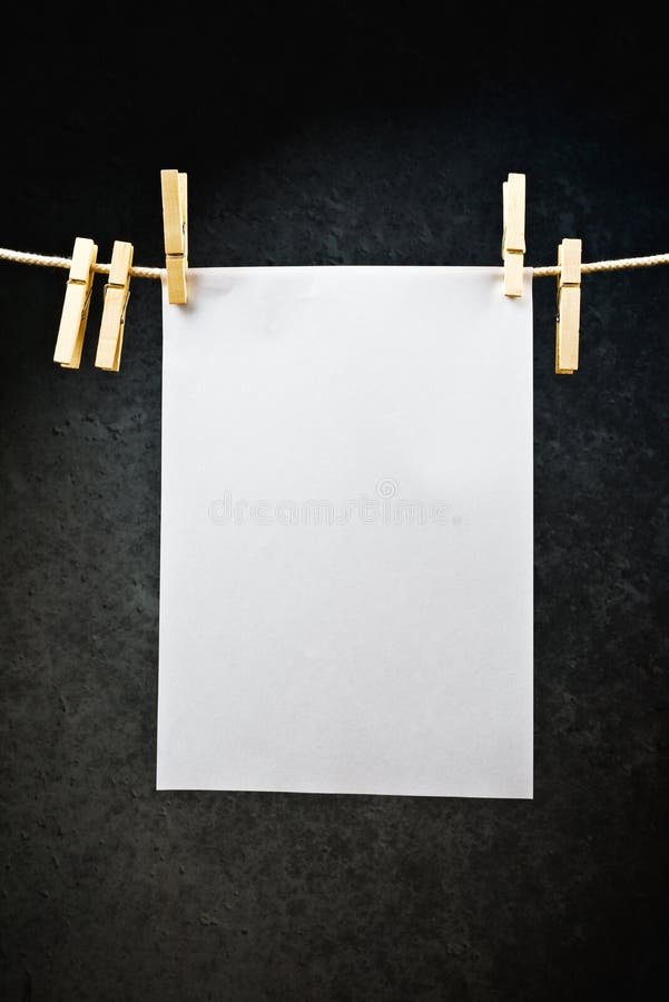 Blank Note Paper Hanging on Rope with Clothes Pins Stock Image - Image ...
