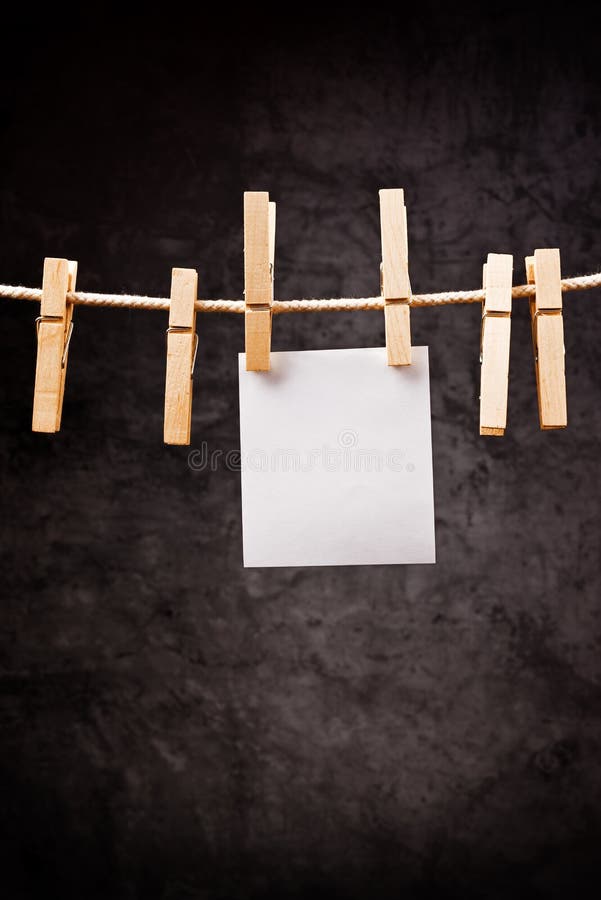 Blank Note Paper Hanging on Rope with Clothes Pins Stock Photo - Image ...