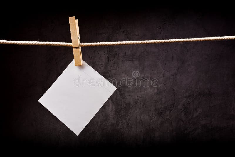 Blank Note Paper Hanging on Rope with Clothes Pins Stock Image - Image ...
