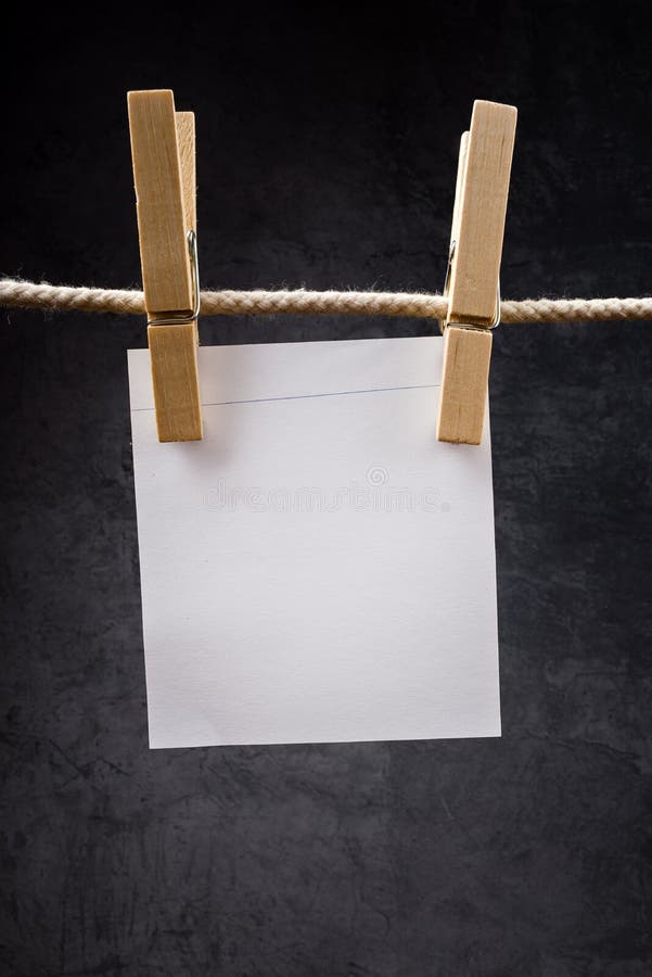 Blank Note Paper Hanging on Rope with Clothes Pins Stock Photo - Image ...