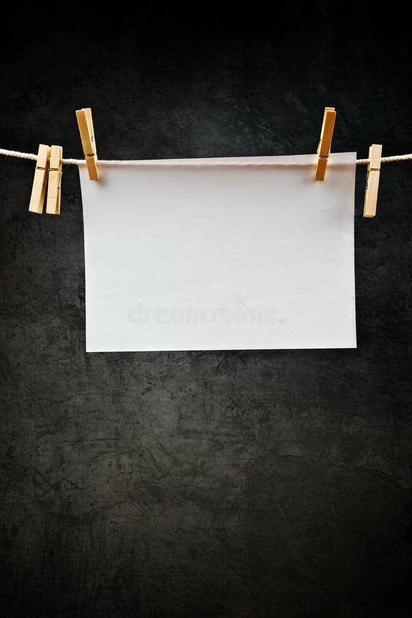Blank Note Paper Hanging on Rope with Clothes Pins Stock Image - Image ...