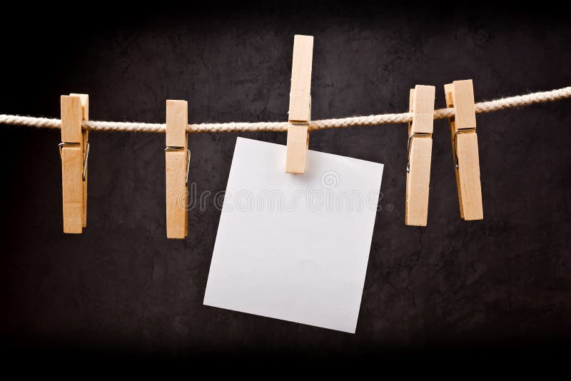 Blank Note Paper Hanging on Rope with Clothes Pins Stock Image - Image ...