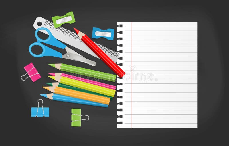 Blank Note Paper with School Supplies on Chalkboard Stock Vector ...