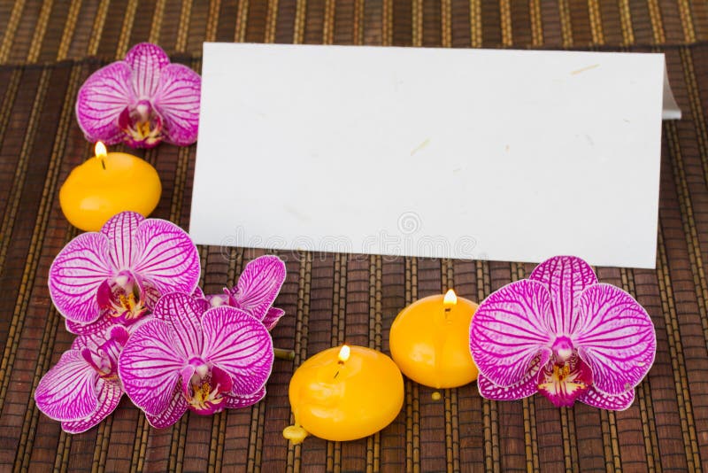 Blank Note Paper with Spa Flowers and Candles Stock Photo - Image of ...