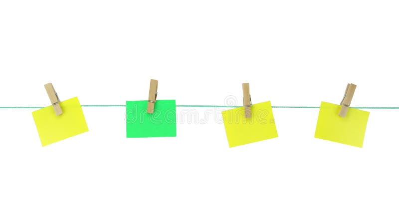 Blank Note Papers Hanging with Wood Pegs on Clothesline. Stock Image ...