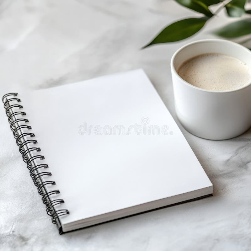 Blank Notebook and Coffee Cup on a Marble Surface with Ample Space for ...