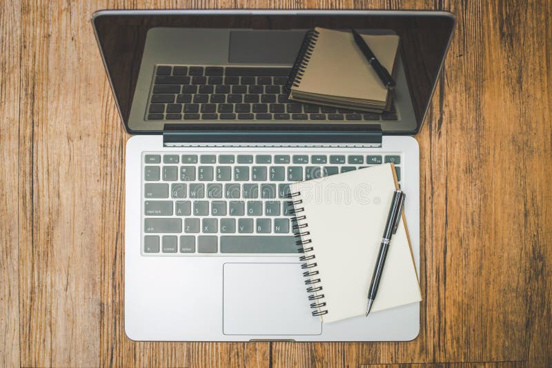 Blank Notebook Computer with Notepad and Pen Stock Image - Image of ...