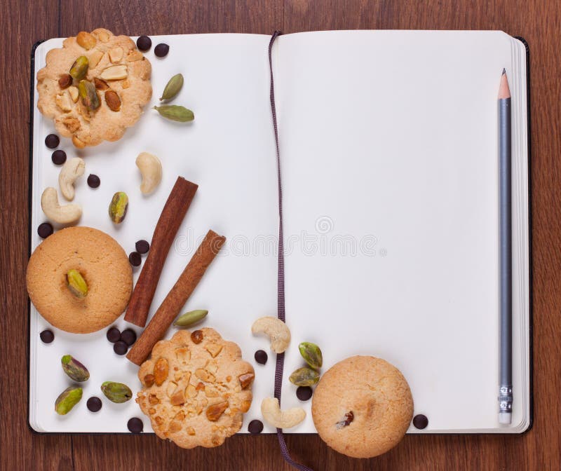 Blank Notebook with Cookies Stock Image - Image of pistachio, baked ...