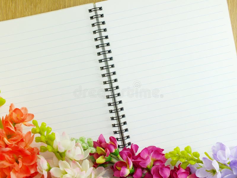 Blank of Notebook with Gift Box and Beautiful Bouquet Flowers Stock ...