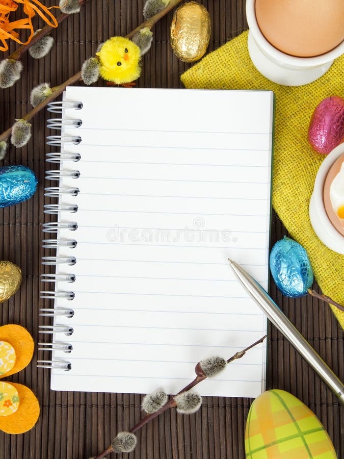 Blank Notebook and Easter Decorations Stock Image - Image of ...
