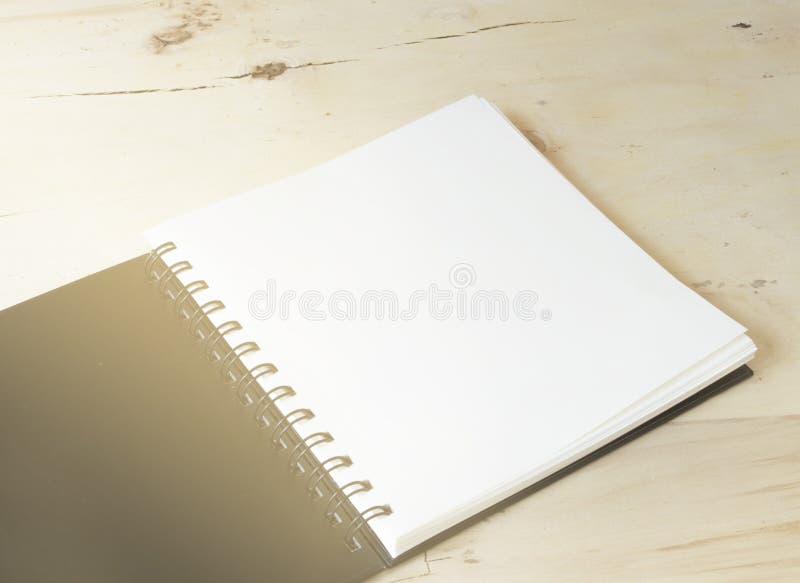Blank Notebook First Page Start Diary on Wooden Table with Sunlight ...