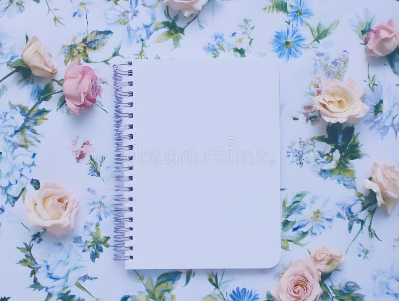 Blank Notebook with Floral Background and Roses Stock Illustration ...