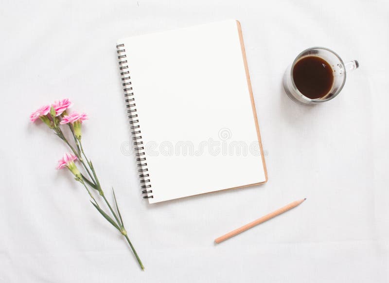 Blank notebook and flower stock image. Image of note - 76180191