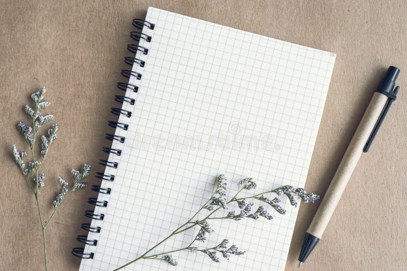 Blank Notebook with Flower on Wooden Table with Copy Space Stock Photo ...