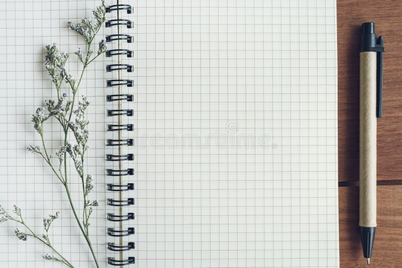 Blank Notebook with Flower on Wooden Table with Copy Space Stock Photo ...