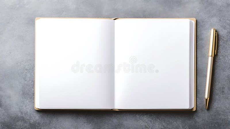 Blank Notebook and Gold Pen on Grey Desk Stock Illustration ...