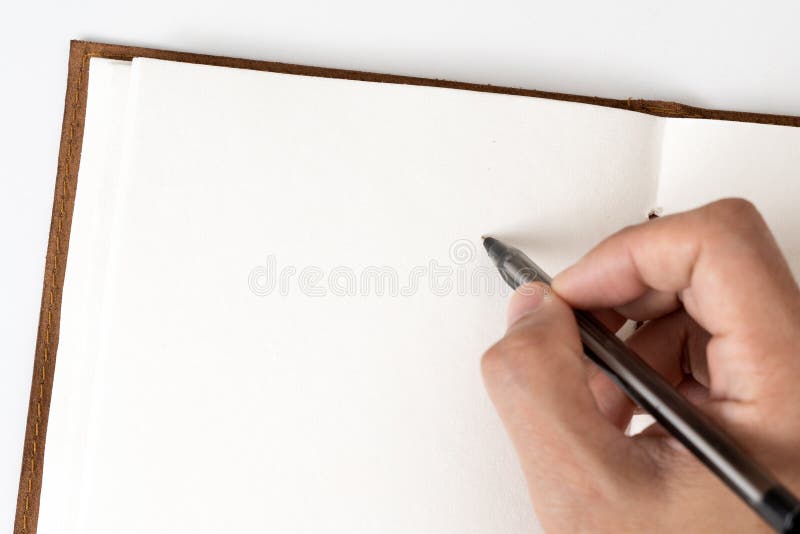 Blank Notebook with Hand Holding Pen Stock Image - Image of empty ...