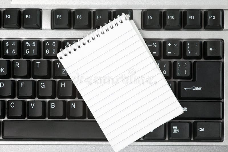 Blank notebook on keyboard stock image. Image of memo - 11937077