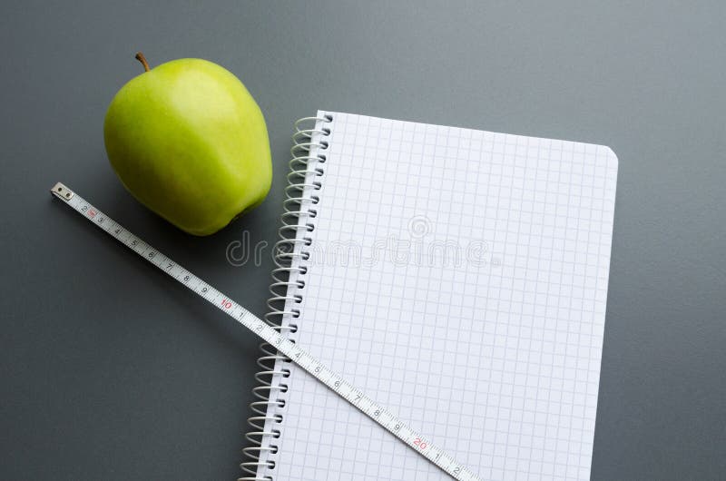 Blank Notebook with Apple and Measuring Tape Stock Image - Image of ...