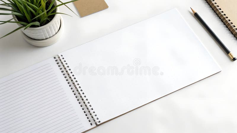 Blank Notebook Mockup for Creative Writing and Journaling on White Desk ...