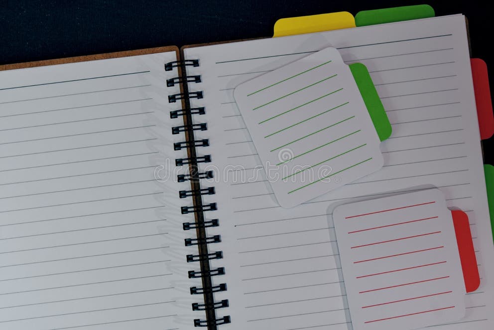 Empty Pages of a Notebook with Springs with Multi-colored Bookmarks ...