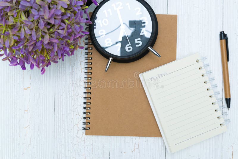 Blank Notebook Paper and Pen on the Wood, Top View Stock Image - Image ...
