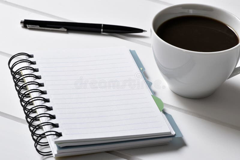Blank Notebook, Pen and Cup of Coffee Stock Photo - Image of copy ...