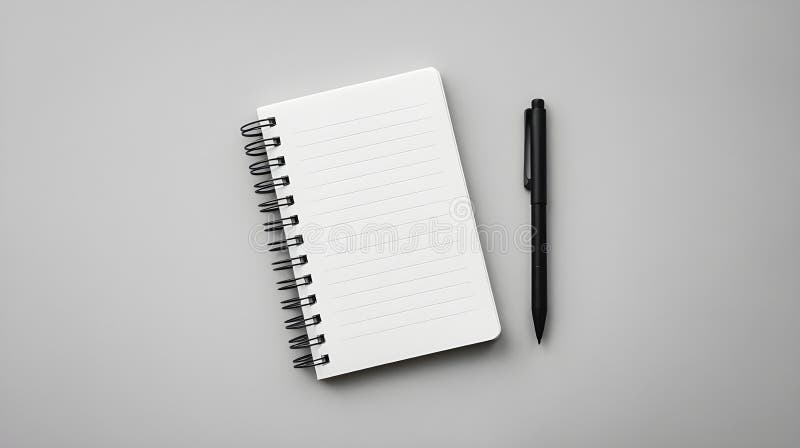 Blank Notebook and Pen on Grey Background Minimalist Office Supplies ...