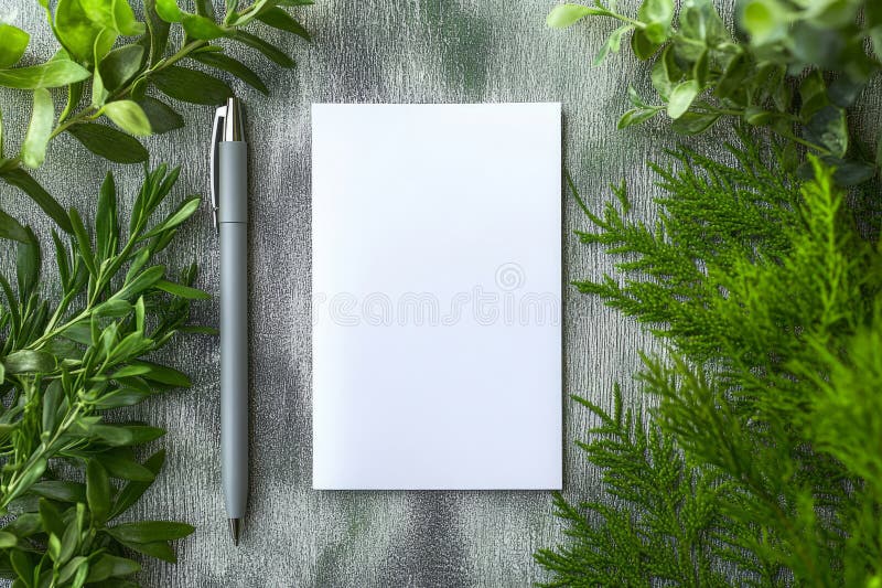 Blank Notebook and Pen Placed on Green Leaves Stock Photo - Image of ...