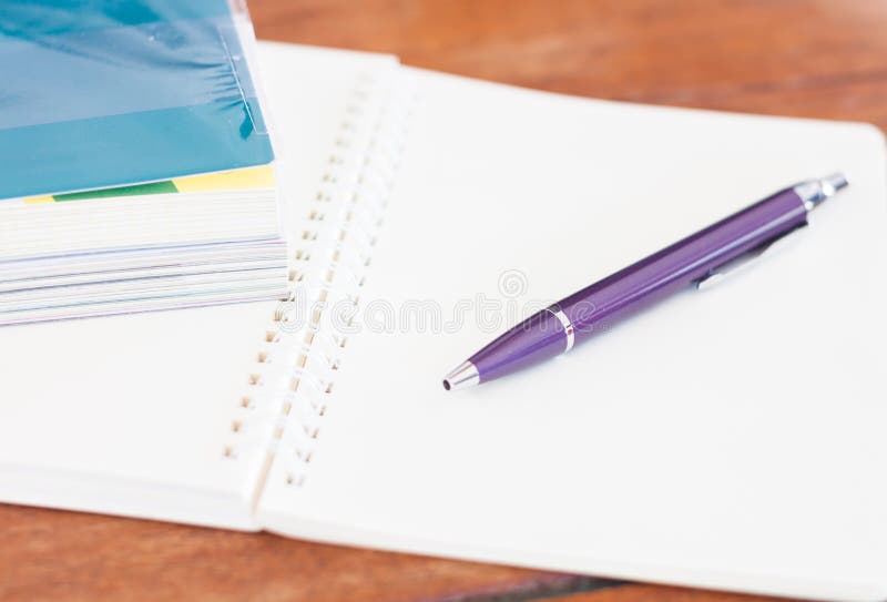 Blank Notebook with Pen on Wooden Table Stock Image - Image of notepad ...