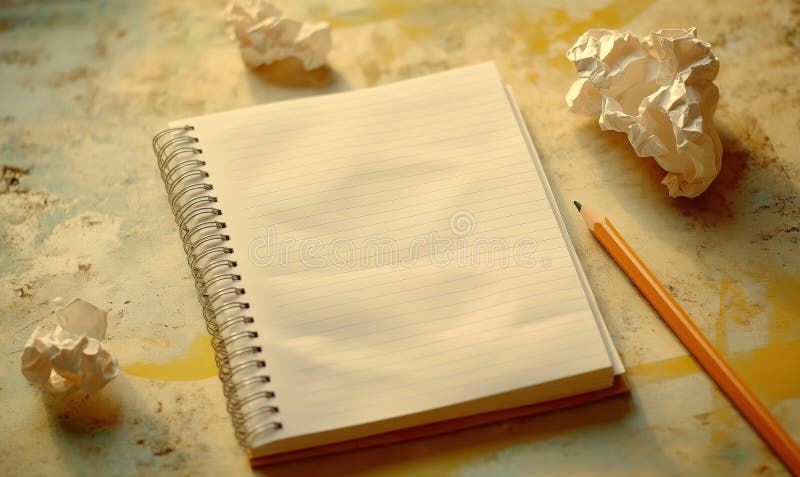 Blank Notebook with Pencil and Crumpled Paper, Empty Pages, Creative ...