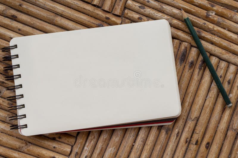 Blank Notebook with Pencil on Rustic Wooden Table.Spiral Notepad with ...