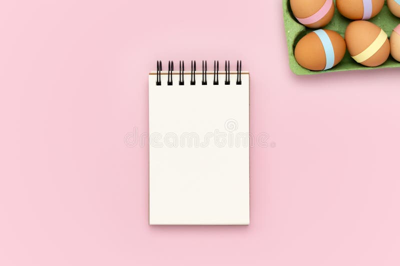 Blank Notebook on Pink Background with Egg Carton Stock Image - Image ...