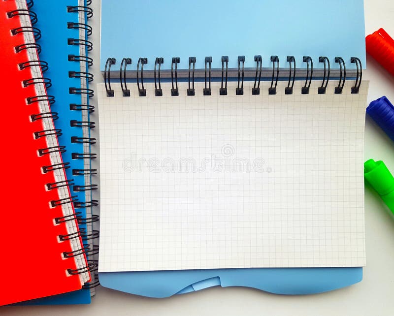 Blank Notebook for School with Markers Pens. Stack of Colorful ...